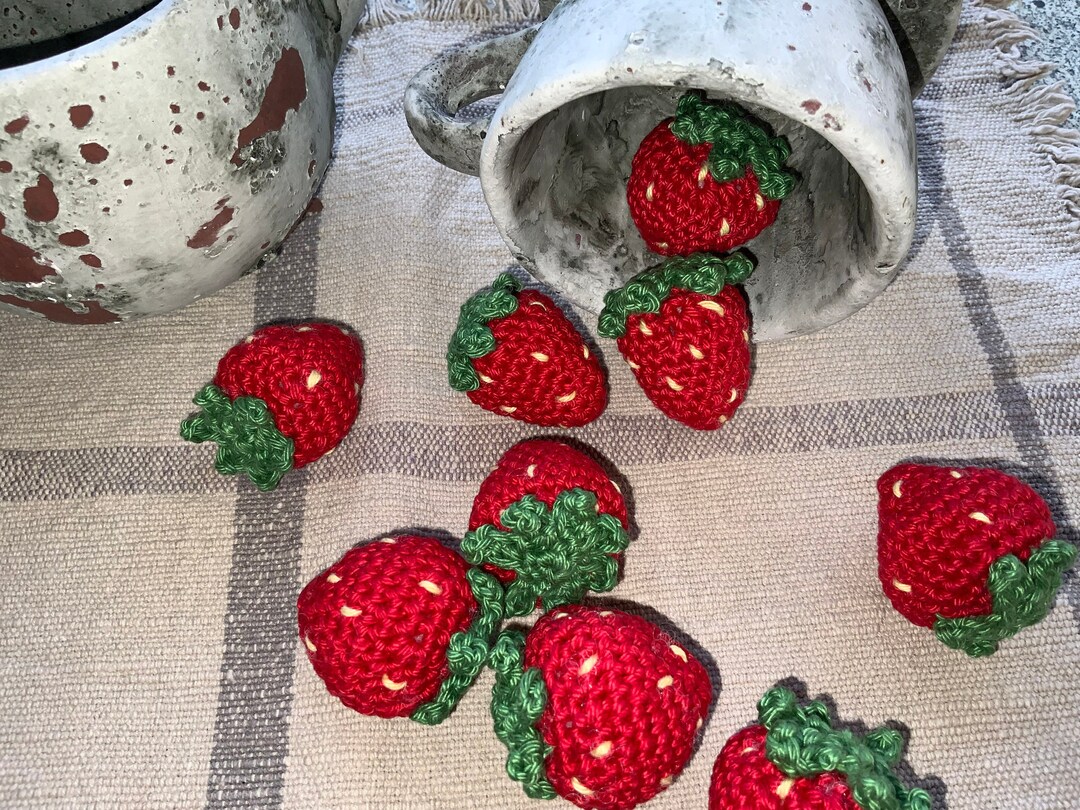 Crocheted Strawberries, Play Shop, Play Kitchen, Cherry, Mini Food ...