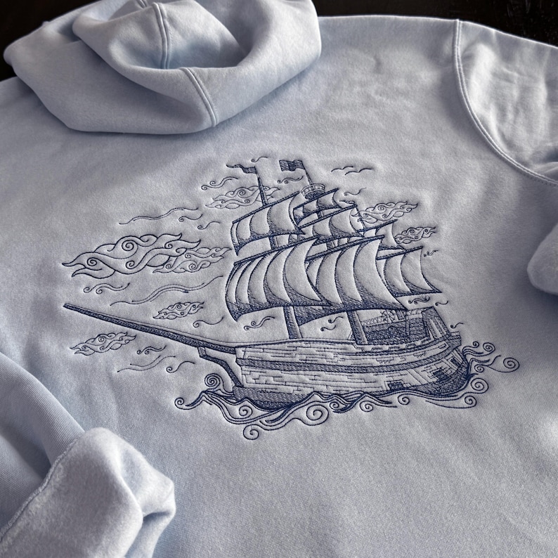 Sailing Ship Embroidered Crewneck | Ocean Beach Sweater | Sea Sailor ...