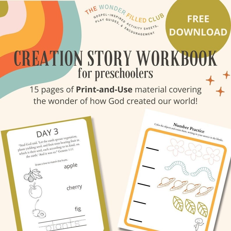 Digital Download - Bible Story for Kids - Creation Story - Printable ...