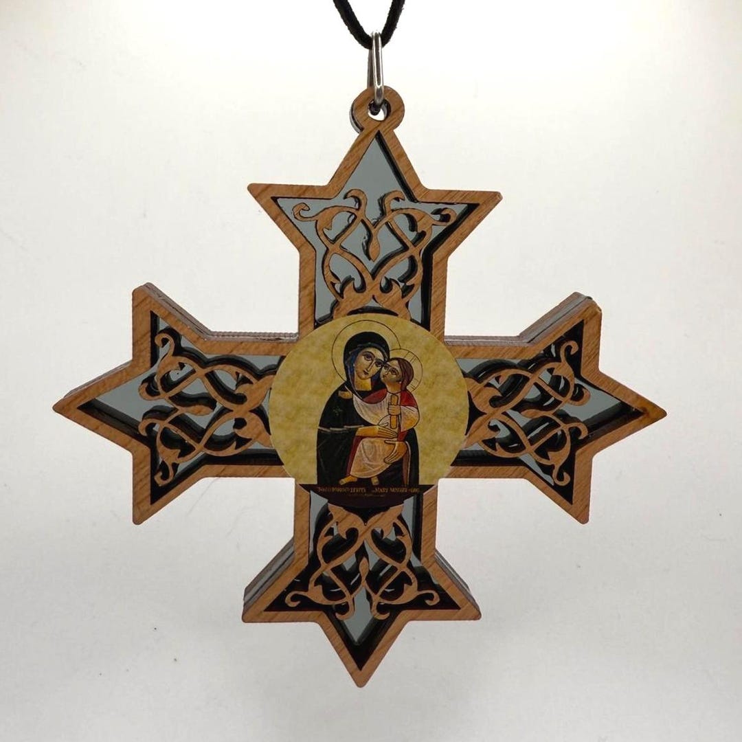Saint Mary Wooden Coptic Cross - (necklace or Hang in Your Car) - Etsy