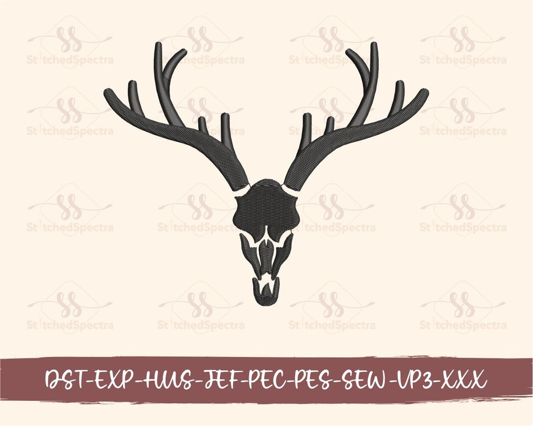 Skull Embroidery Design, Aesthetic Buck Deer Skull Machine Embroidered ...