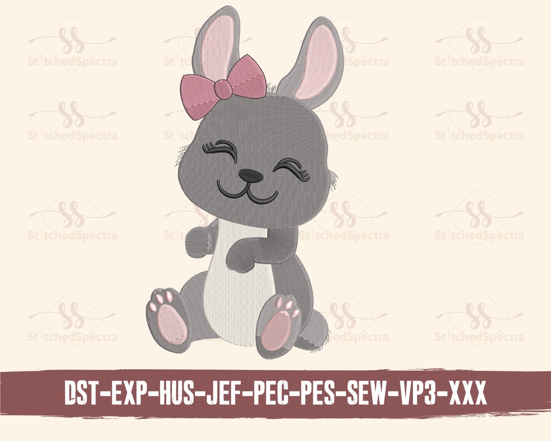 Cute Rabbit Embroidery, Bunny Machine Embroidered Pattern, Digital Pes ...