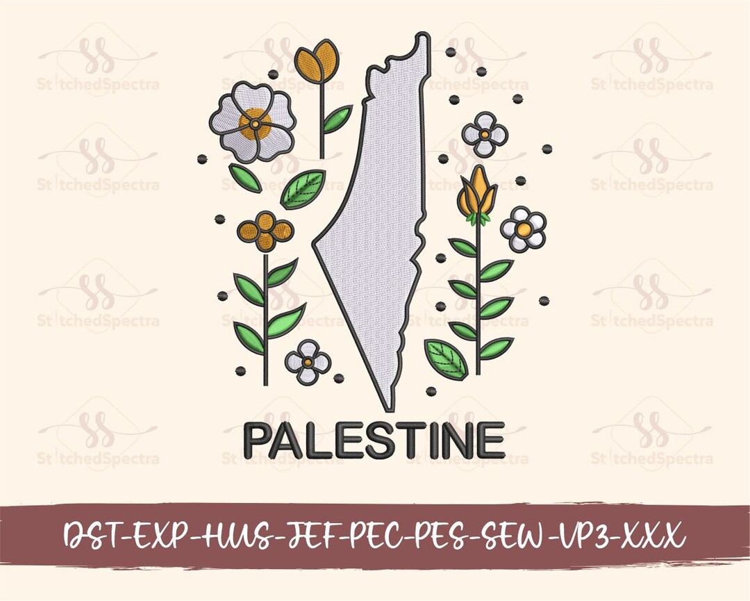 Embroider Palestine Map Floral Design, Palestine Map Flower Machine ...