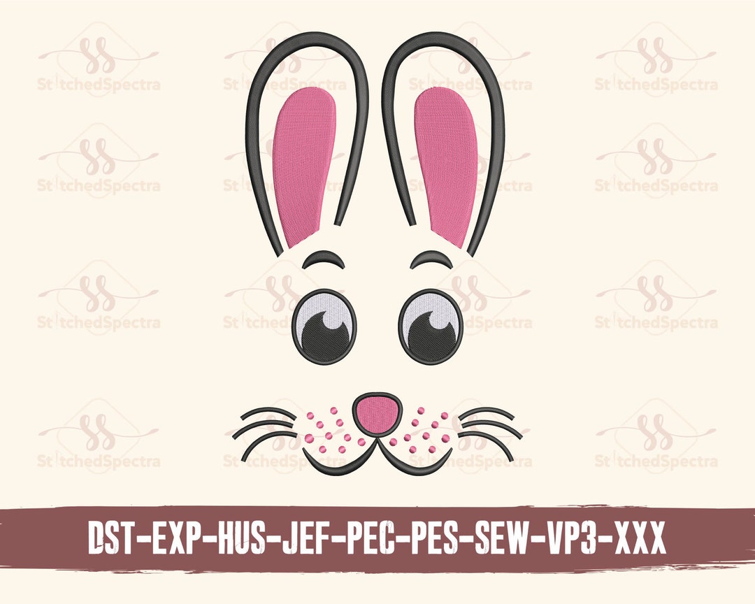 Bunny Face Embroidery Design, Rabbit Face Outline Pattern, Cute Bunny ...