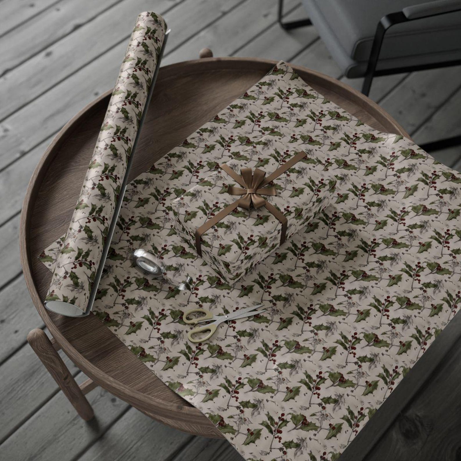 Vintage Holly Christmas Wrapping Paper: Elegant Festive Gift Wrap - Etsy