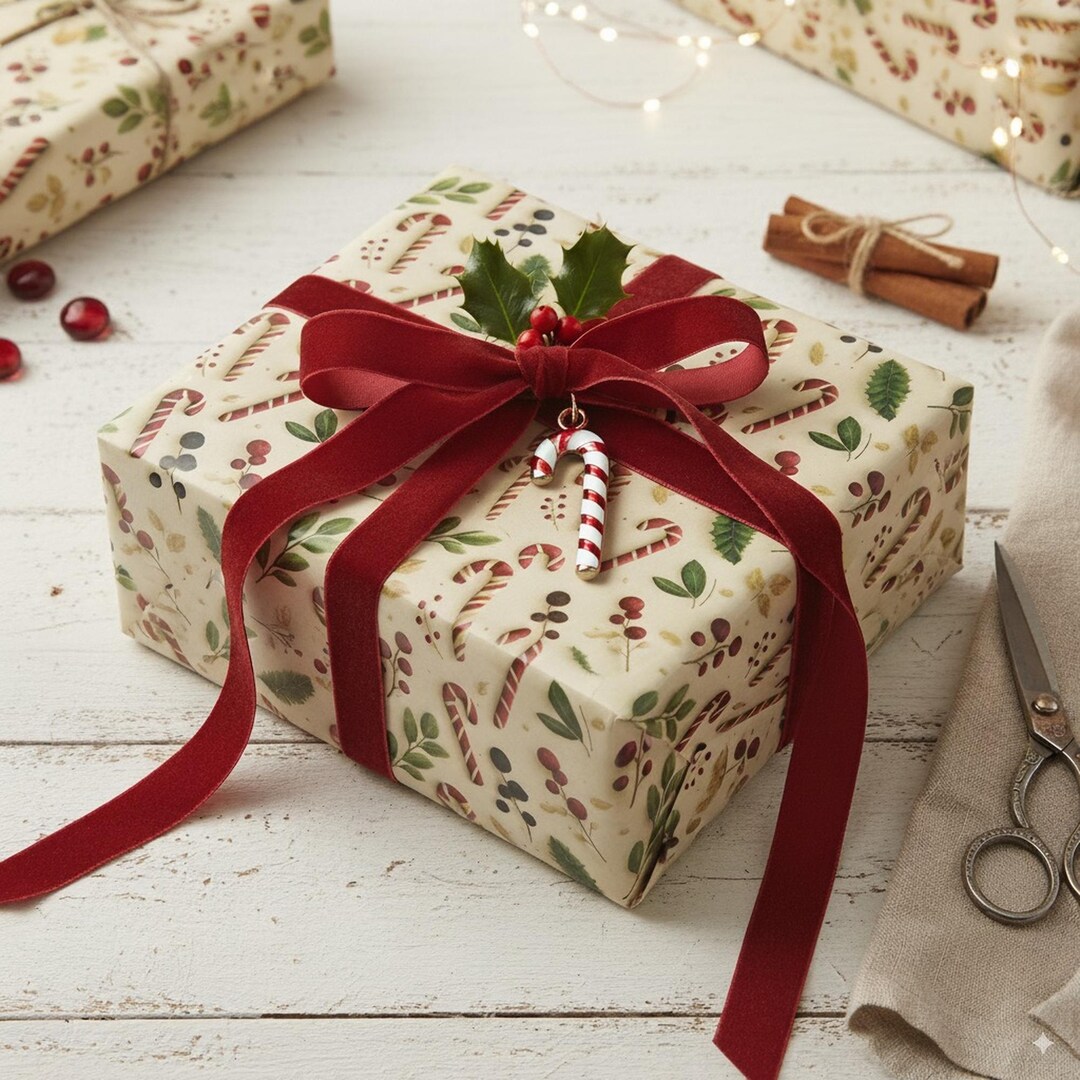 Candy Cane Christmas Wrapping Paper: Festive Red, Green & Gold - Etsy