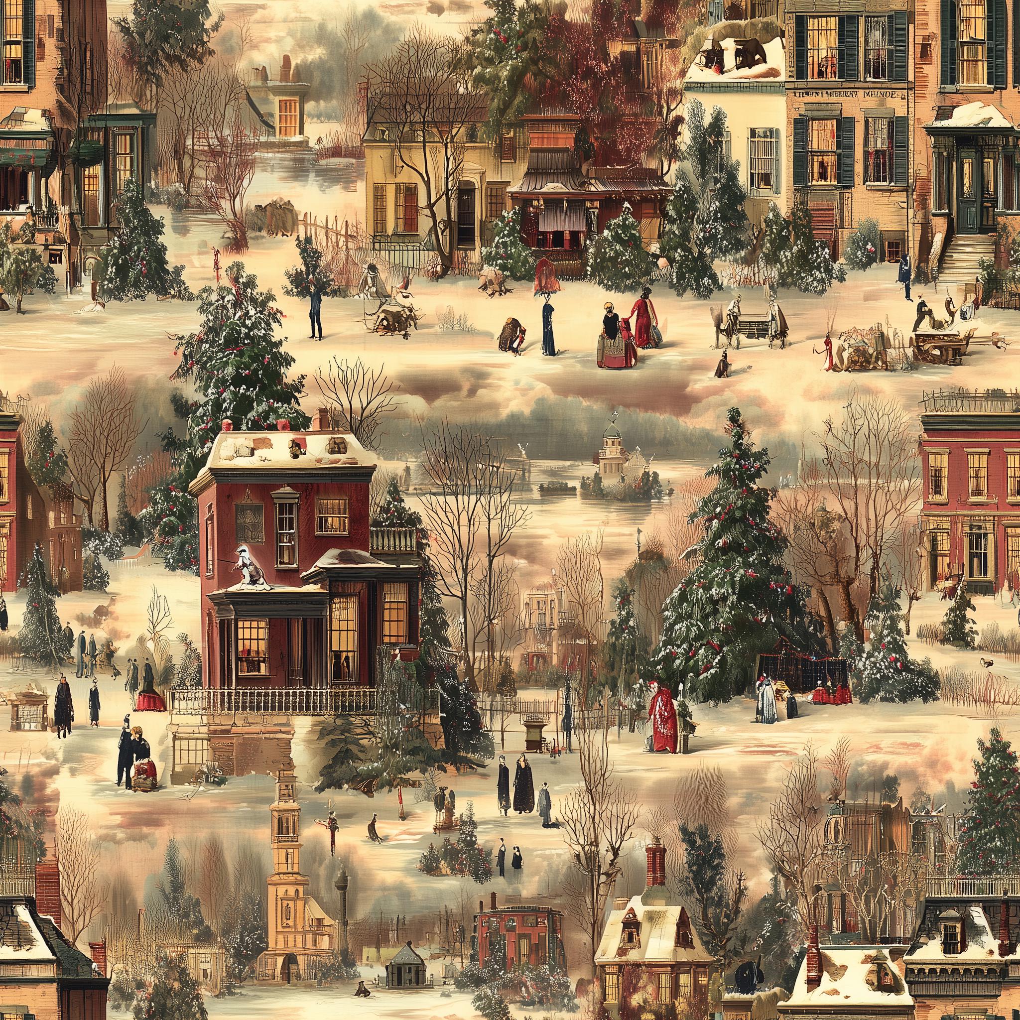 Victorian Winter Scene Wrapping Paper Christmas Gift Wrap Vintage ...