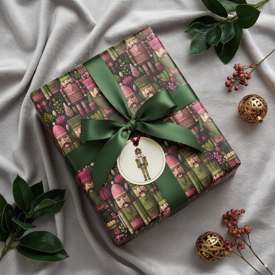 Nutcracker Holiday Wrapping Paper Festive Gift Wrap Christmas Pink ...