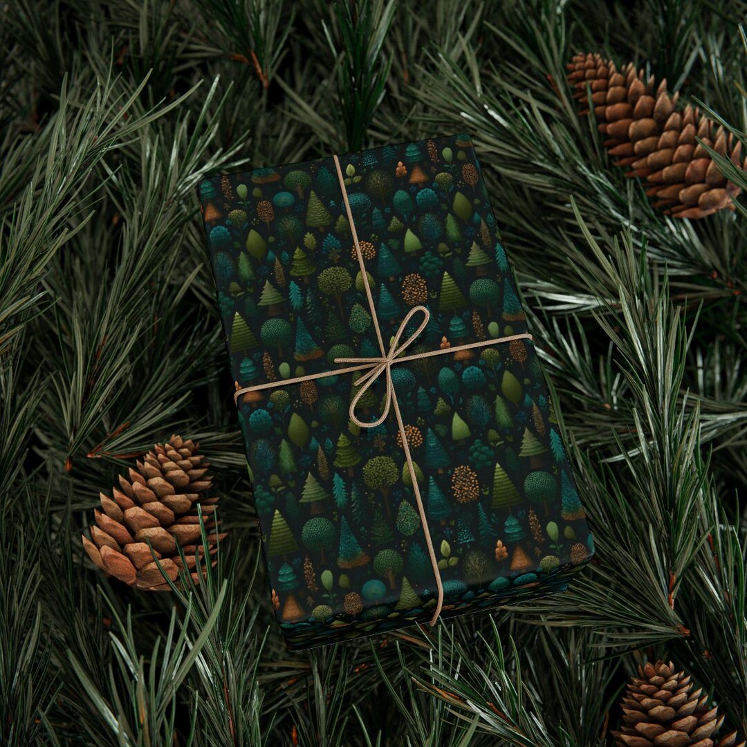 Enchanted Forest Wrapping Paper Evergreen Gift Wrap Lush Trees Green ...