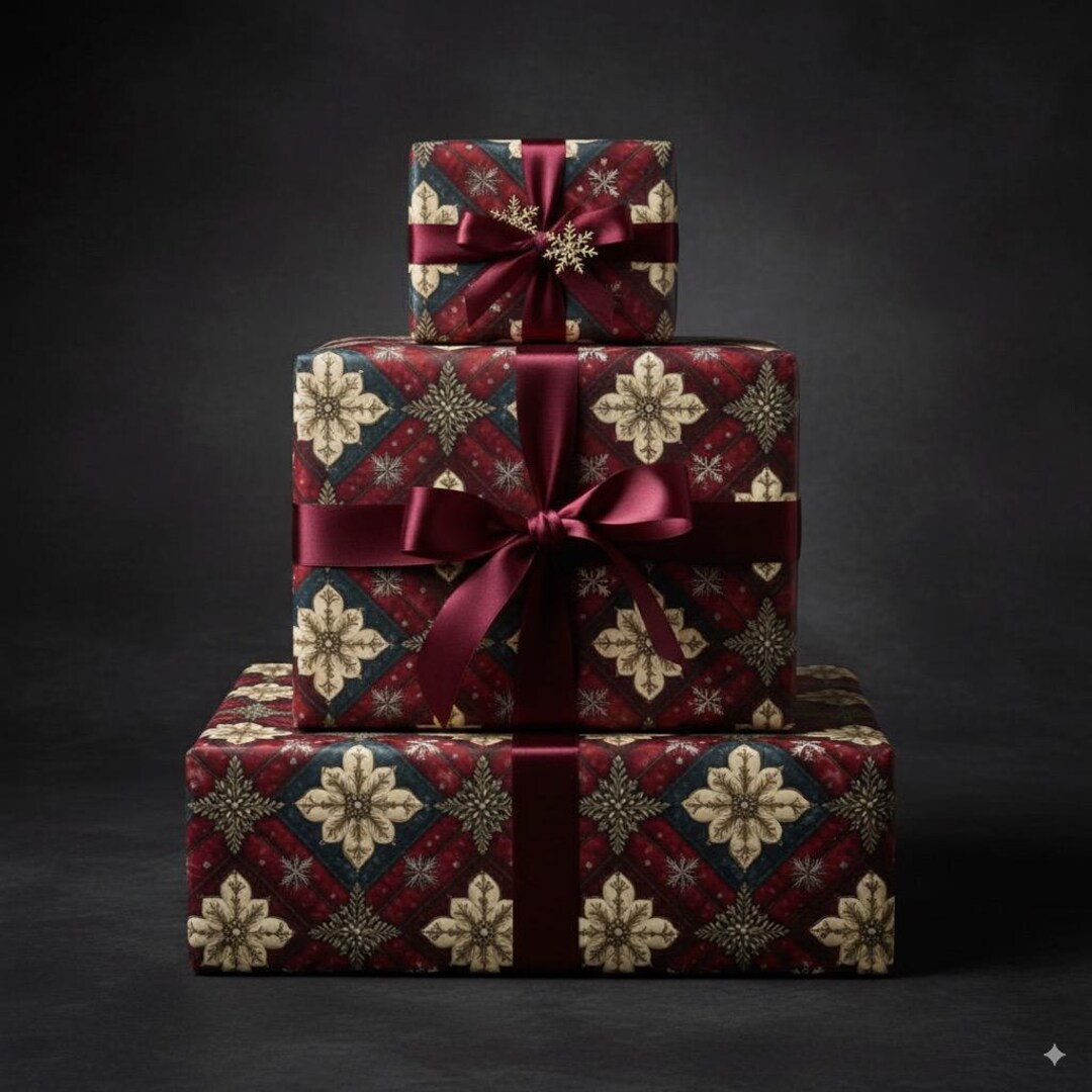Elegant Christmas Wrapping Paper: Gold Poinsettias & Silver Snowflakes ...