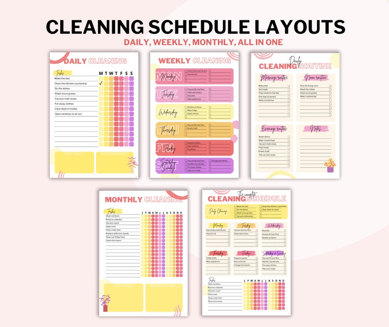 Printable Cleaning Schedule, Digital Cleaning Planner, Daily, Weekly Checklist, Declutter ...