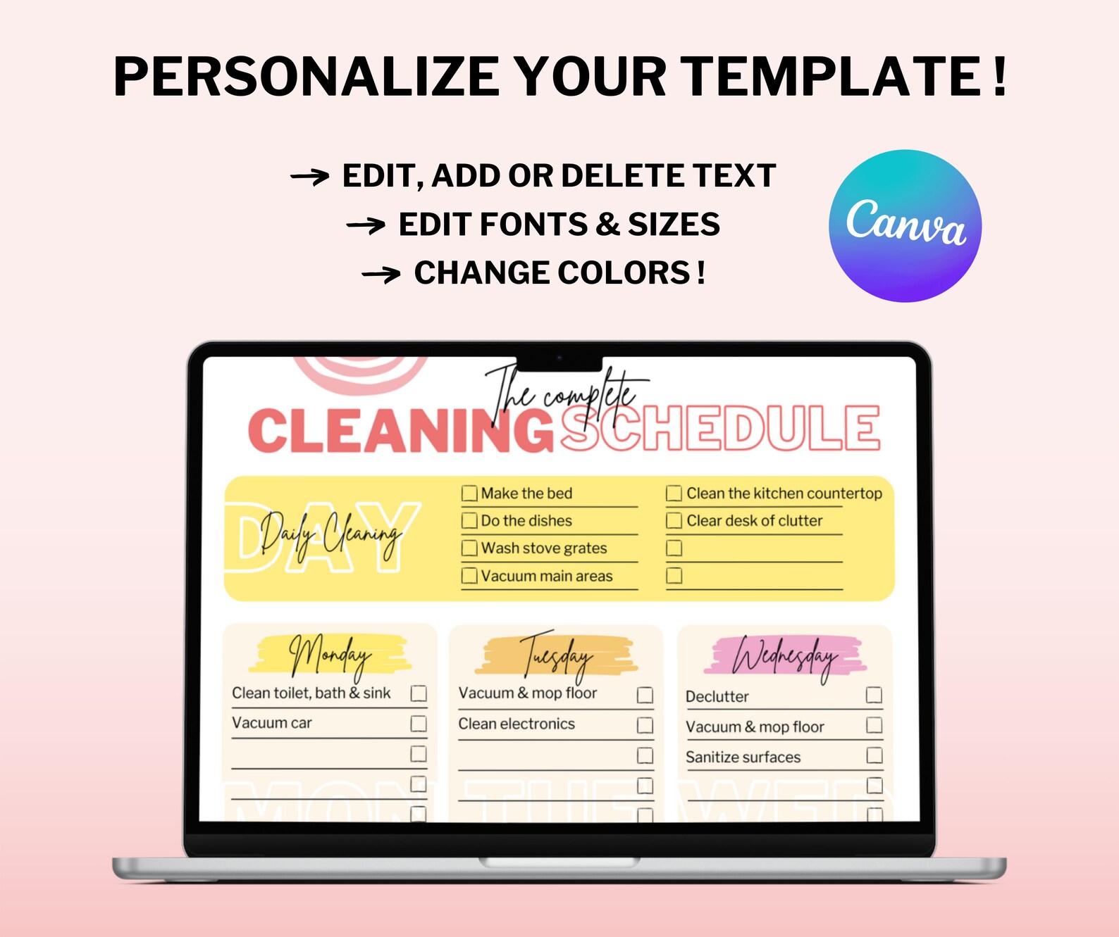 Printable Cleaning Schedule, Digital Cleaning Planner, Daily, Weekly Checklist, Declutter ...