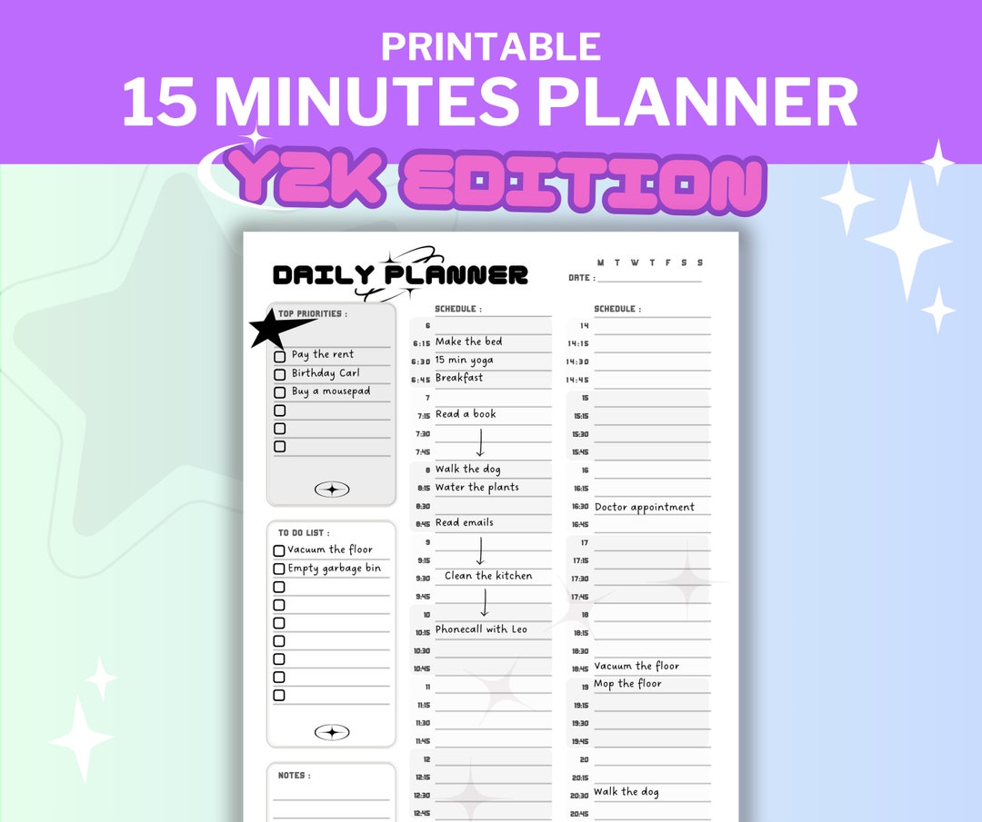 15 Minutes Planner, Printable, Y2k Style - Etsy