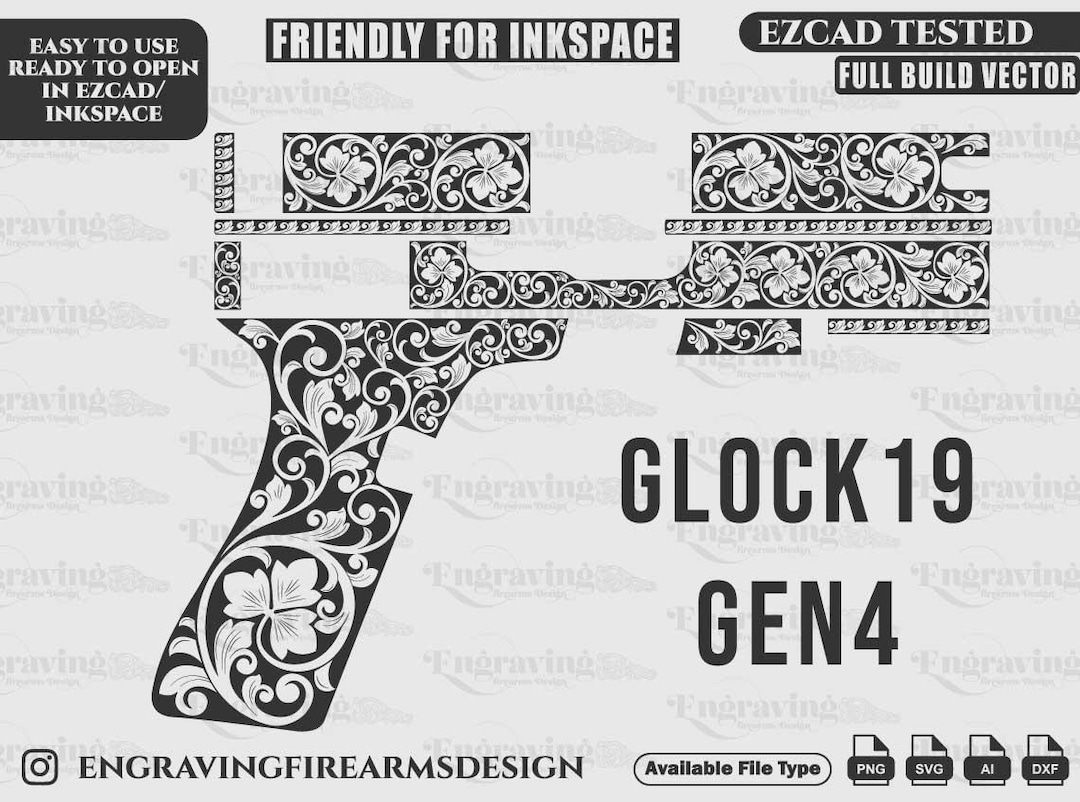 Glock19 Gen4 Scroll Design Svg,lasercut,laserengraving,fiberlaser ...