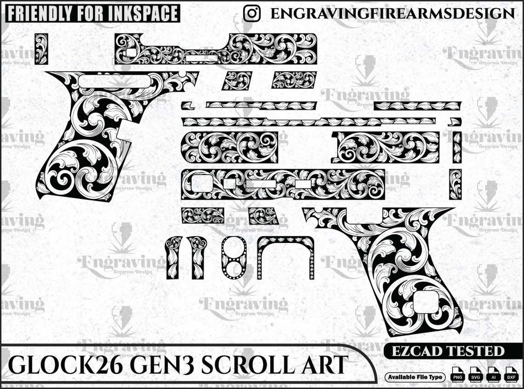 Glock 26 Gen3 Scroll Engraving Design, Laser Cut Files (svg, Dxf, Ai ...
