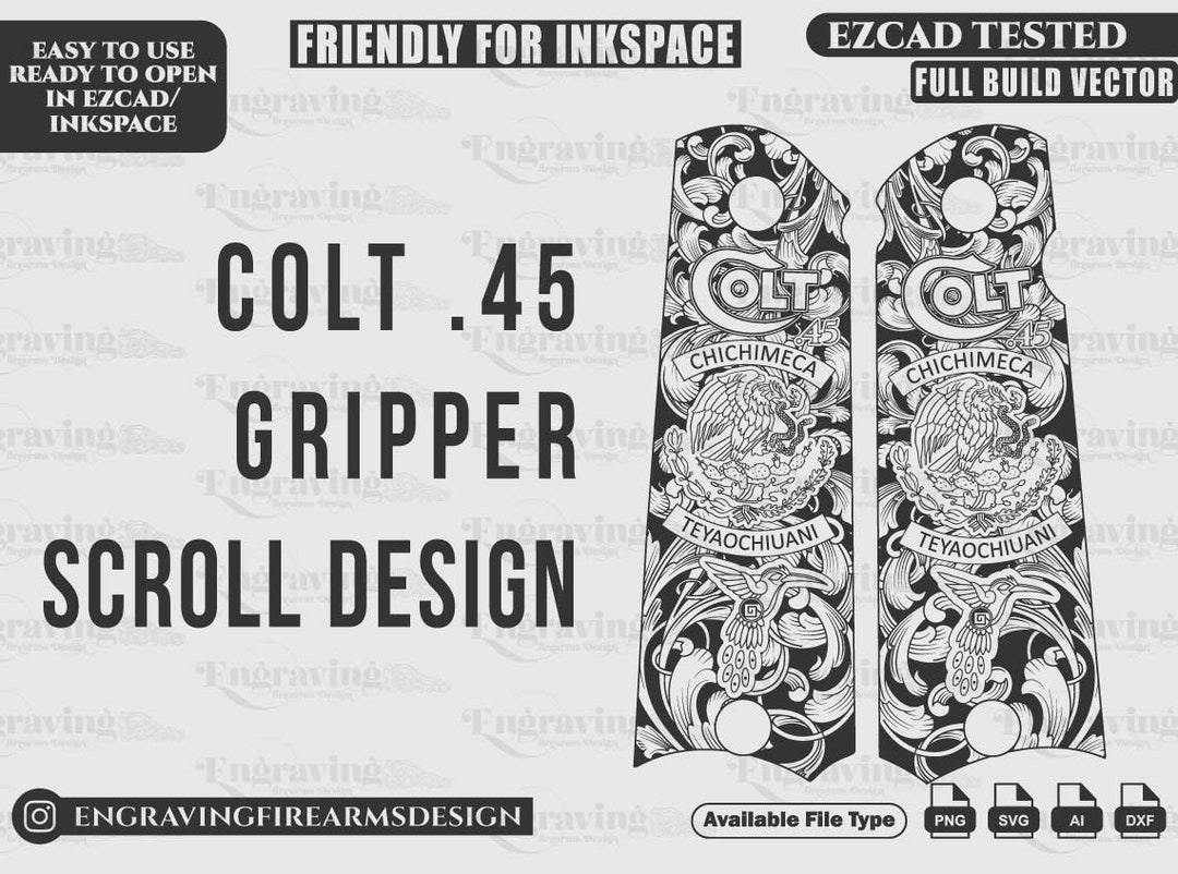 Colt .45 Gripper Design With Scroll Svg,lasercut,laserengraving ...