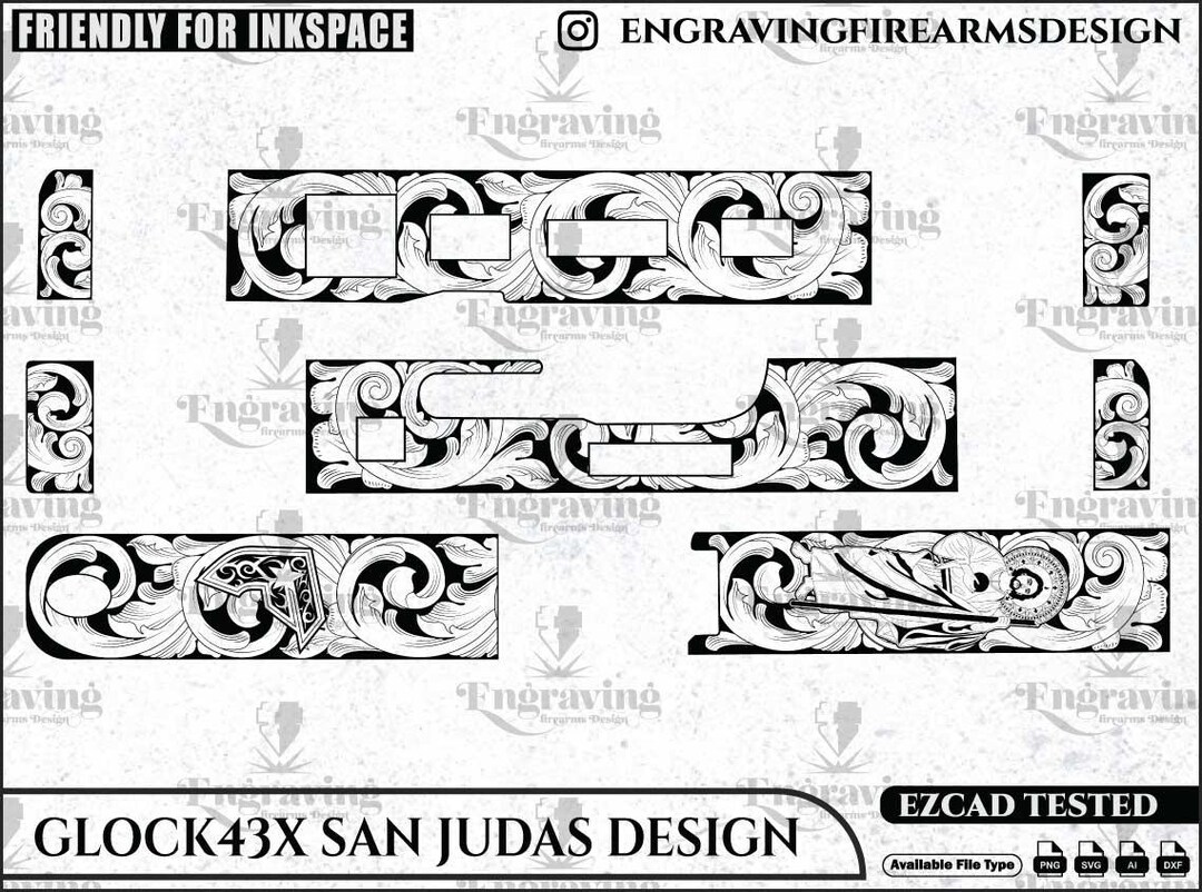 Glock 43X Scroll, San Judas Design, Laser Engraving File (digital ...