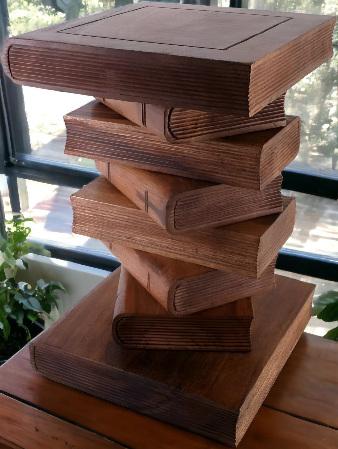 Wooden Book Stack Table Stool Twisted Book Stack Table - Etsy