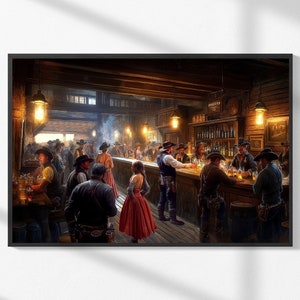 Old West Saloon Wall Art, Vintage Western Bar Scene, Cowboy Tavern Artwork, Rustic Western Decor ...