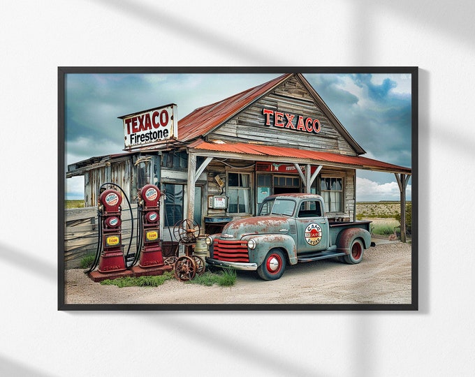 Vintage Texaco Gas Station Print: Rustic Americana Truck Photo - Etsy