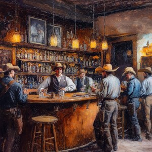 Old West Saloon Scene Art Print: Vintage Cowboy Bar Decor - Etsy