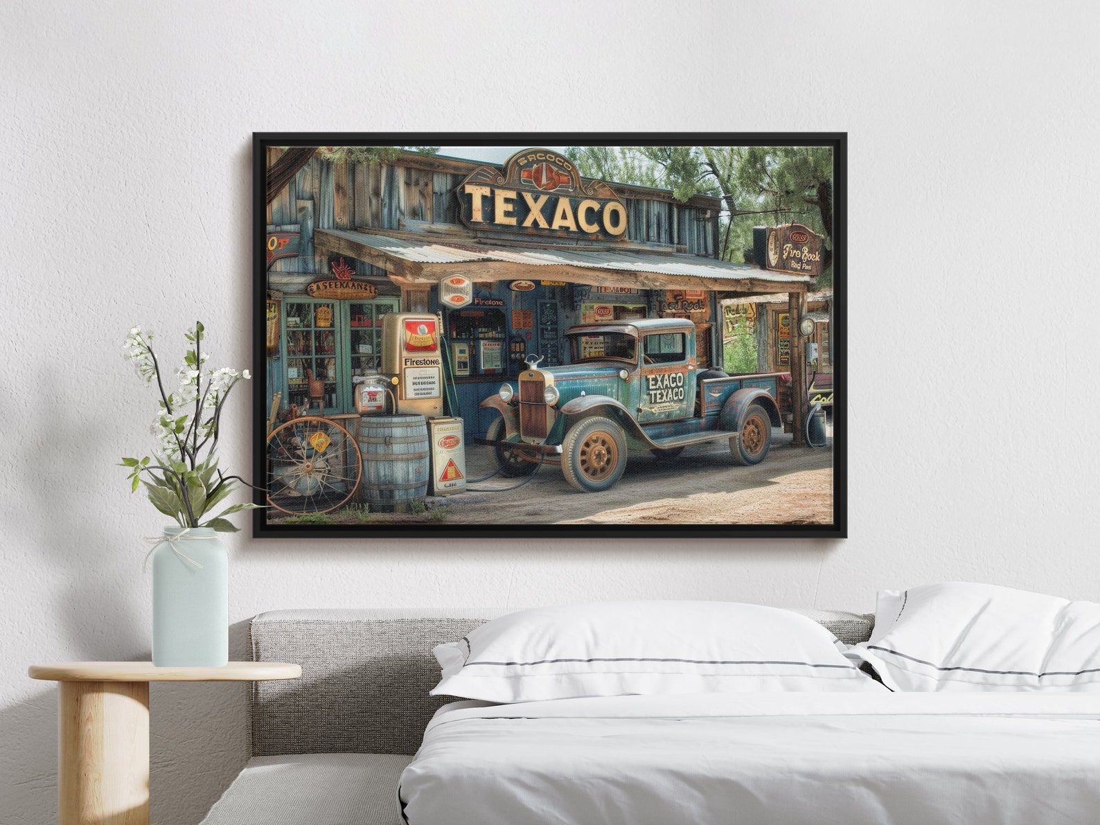 Vintage Texaco Gas Station Print, Rustic Old Truck Wall Art, Retro ...