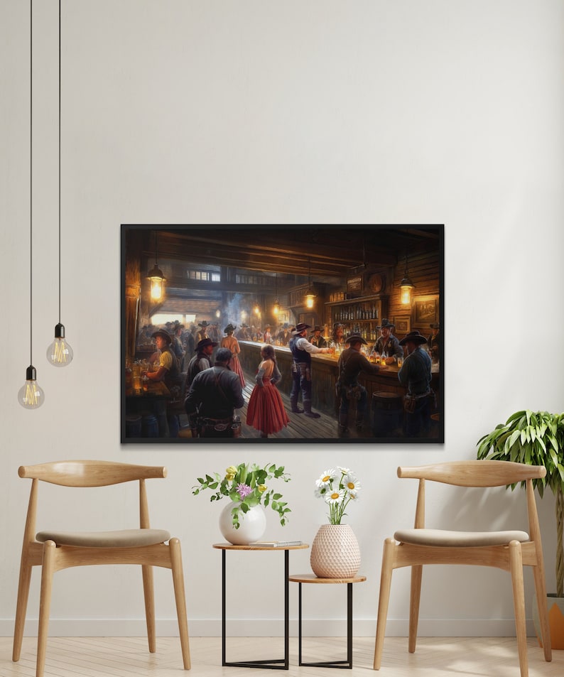 Old West Saloon Wall Art, Vintage Western Bar Scene, Cowboy Tavern ...