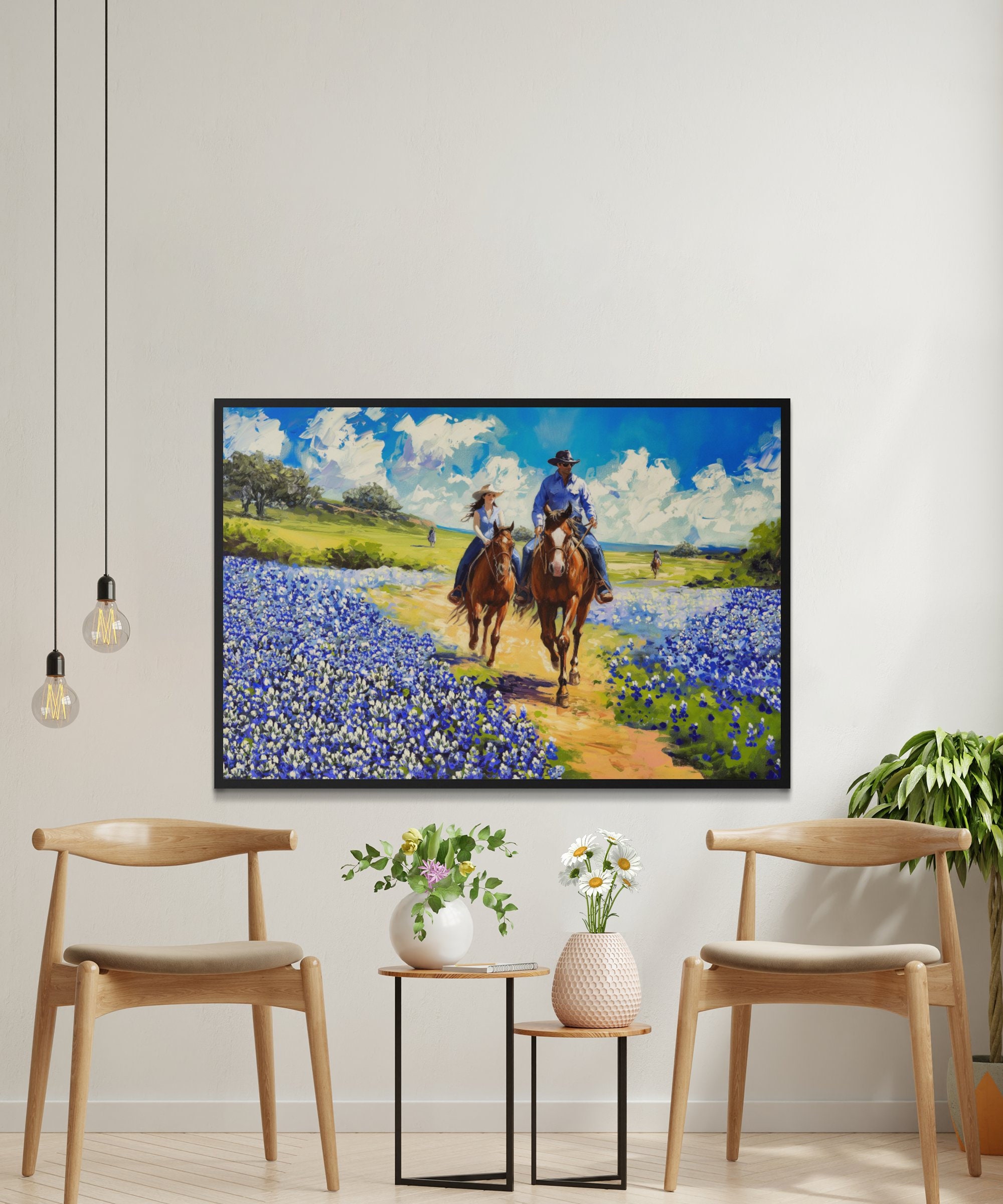 Bluebonnet Horse Ride, Rustic Cowboy Wall Art, Bluebonnet Field Texas ...