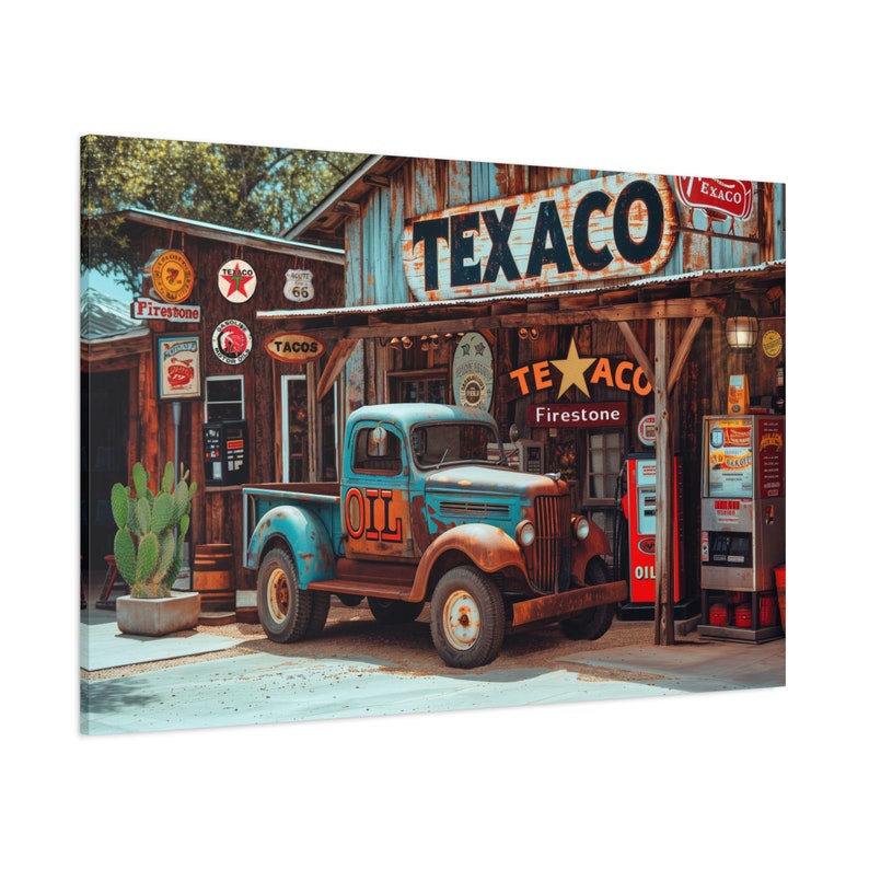 Vintage Gas Station Wall Art, Retro Truck Decor, Rustic Automotive ...