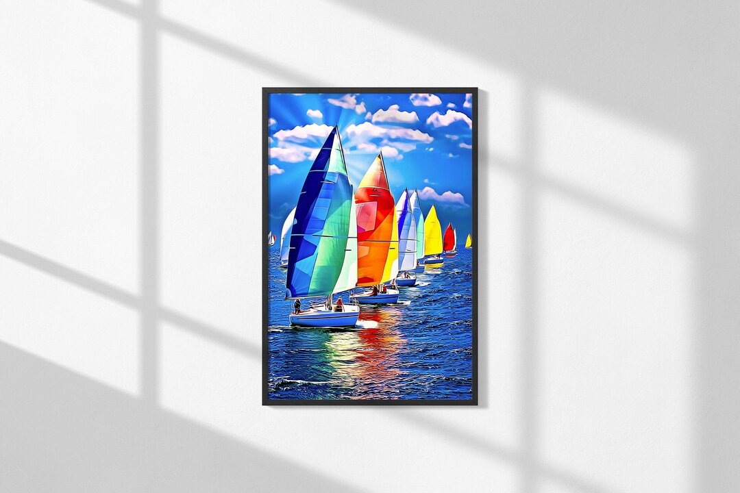 Sailboat Race Canvas Print, Nautical Wall Art, Vibrant Seascape ...