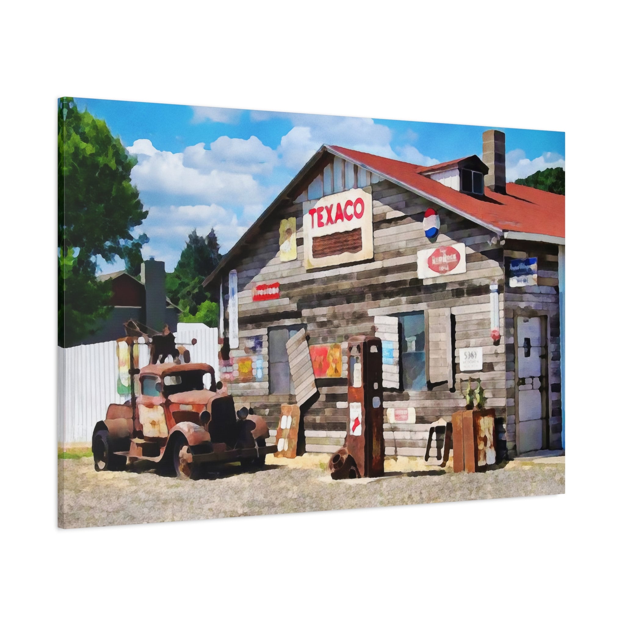 Vintage Texaco Gas Station Art Print, Rustic Americana Wall Decor ...