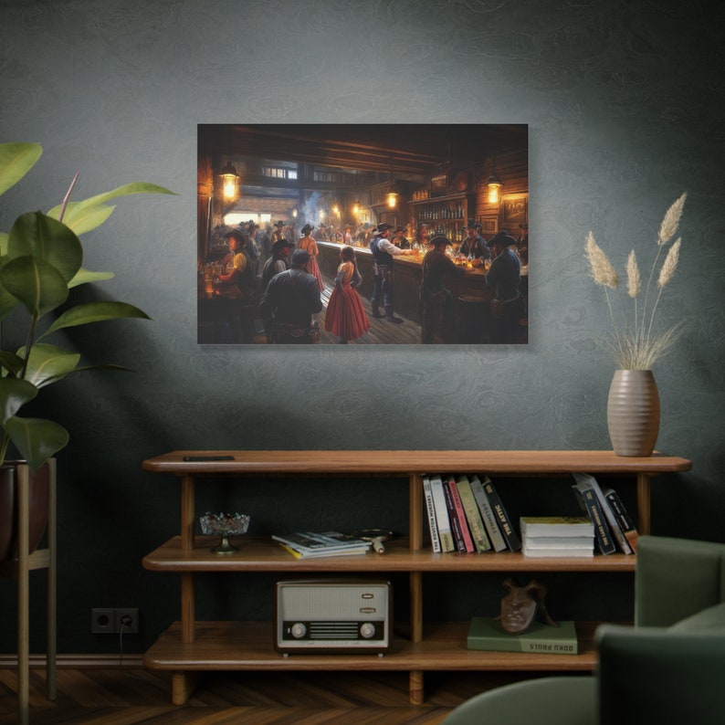 Old West Saloon Wall Art, Vintage Western Bar Scene, Cowboy Tavern ...