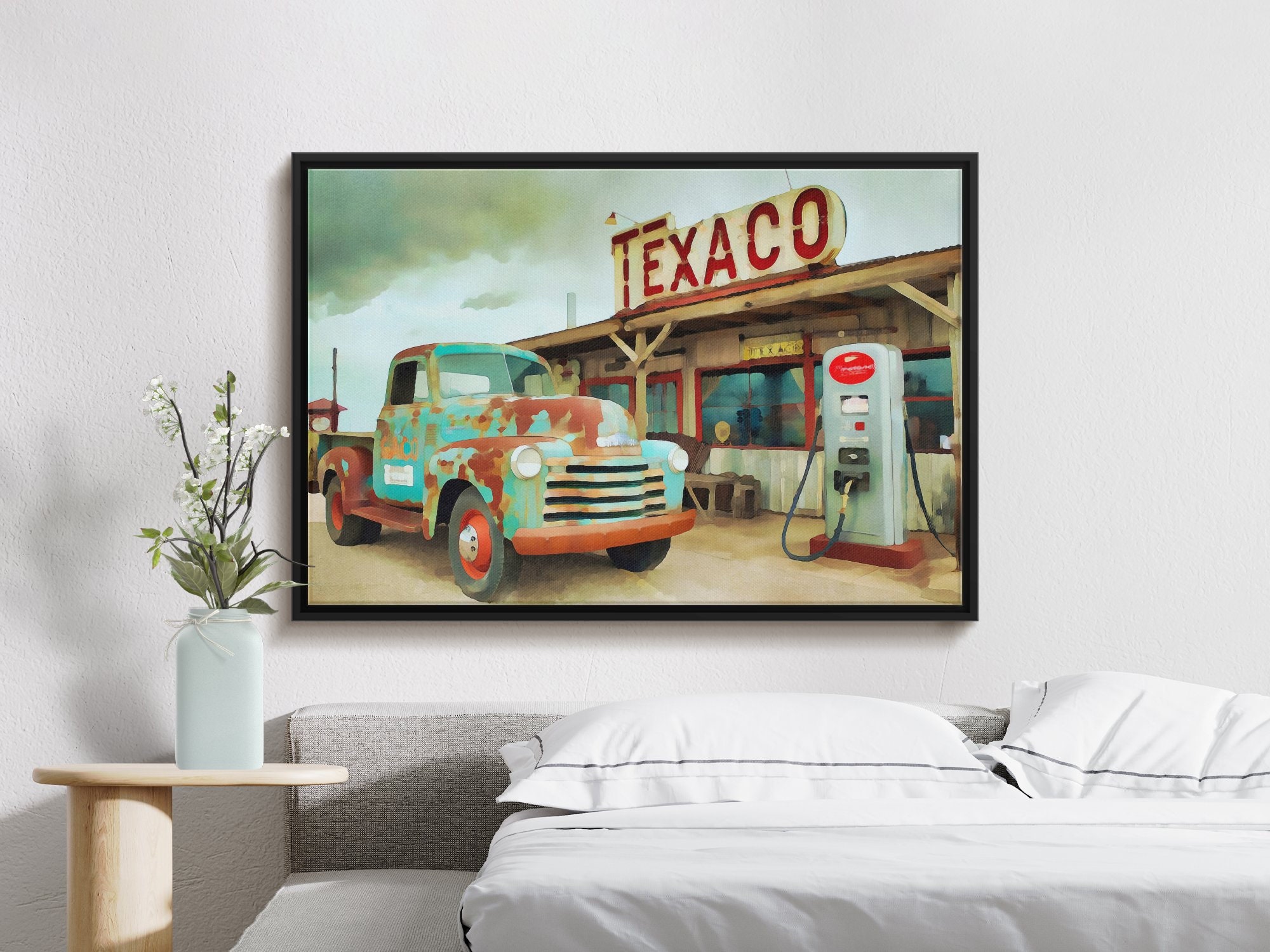 Vintage Gas Station Decor, Retro Truck Wall Art, Old Texaco Station ...