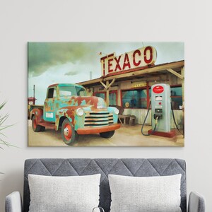 Vintage Gas Station Decor, Retro Truck Wall Art, Old Texaco Station ...