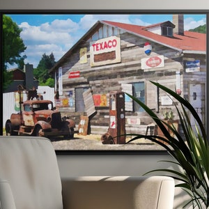 Vintage Texaco Gas Station Art Print, Rustic Americana Wall Decor ...