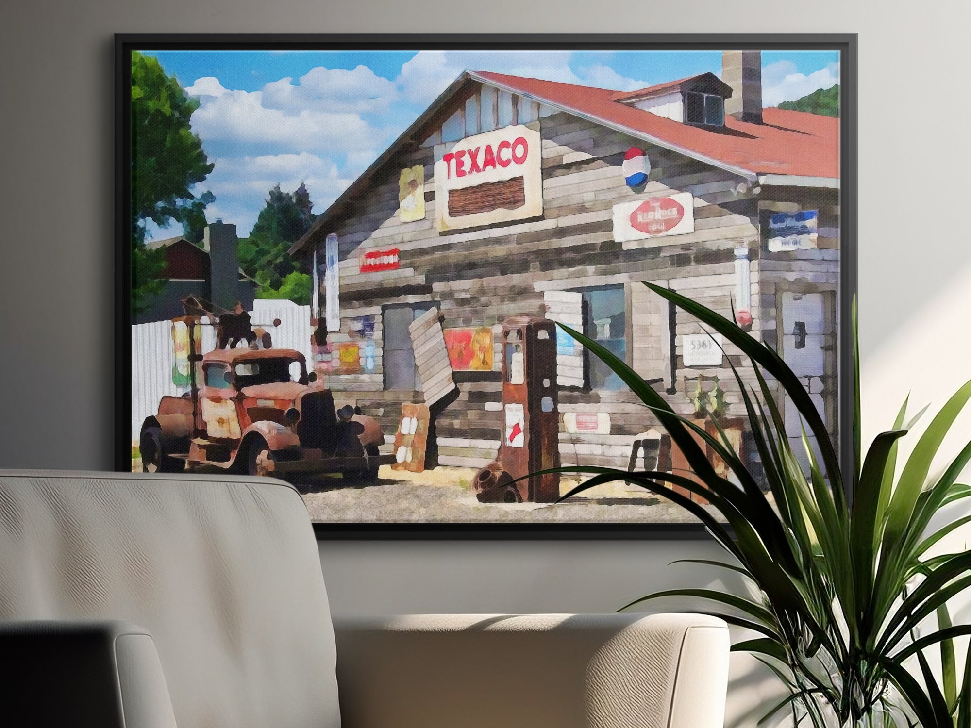Vintage Texaco Gas Station Art Print, Rustic Americana Wall Decor ...