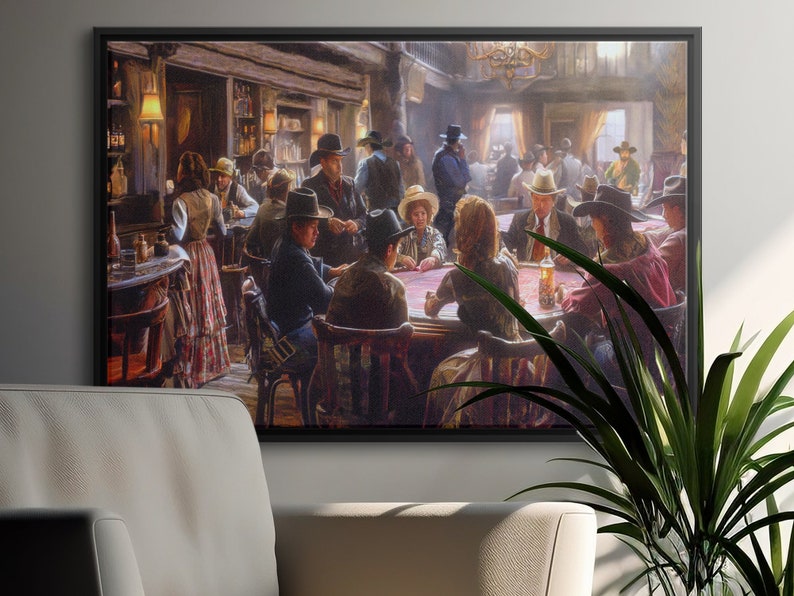 Old West Saloon Poker Game Artwork, Vintage Cowboy Theme Wall Art ...