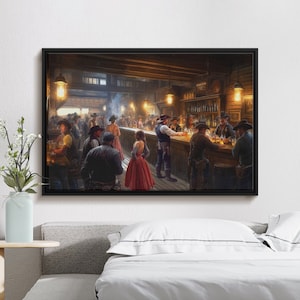 Old West Saloon Wall Art, Vintage Western Bar Scene, Cowboy Tavern ...