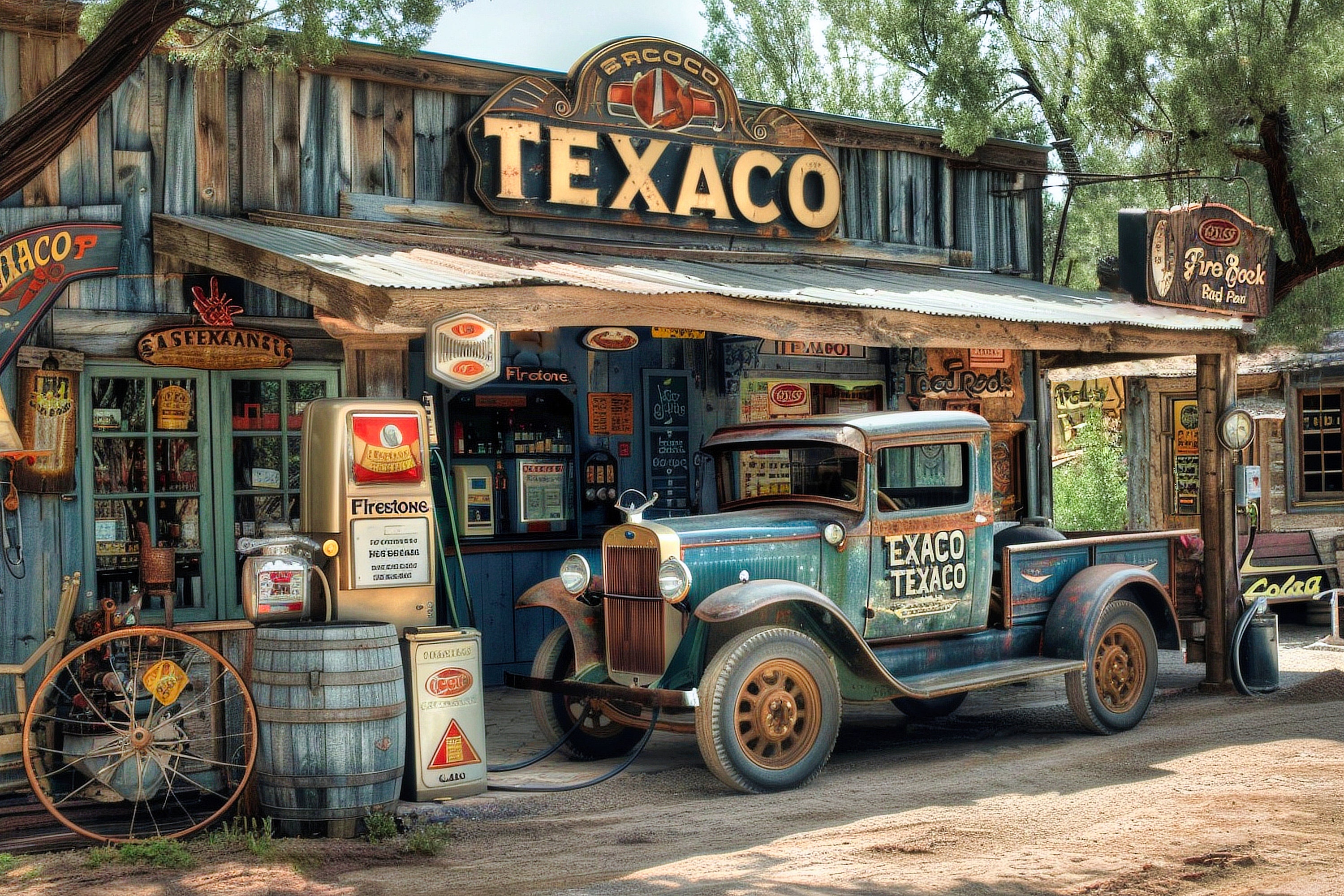 Vintage Texaco Gas Station Print, Rustic Old Truck Wall Art, Retro ...