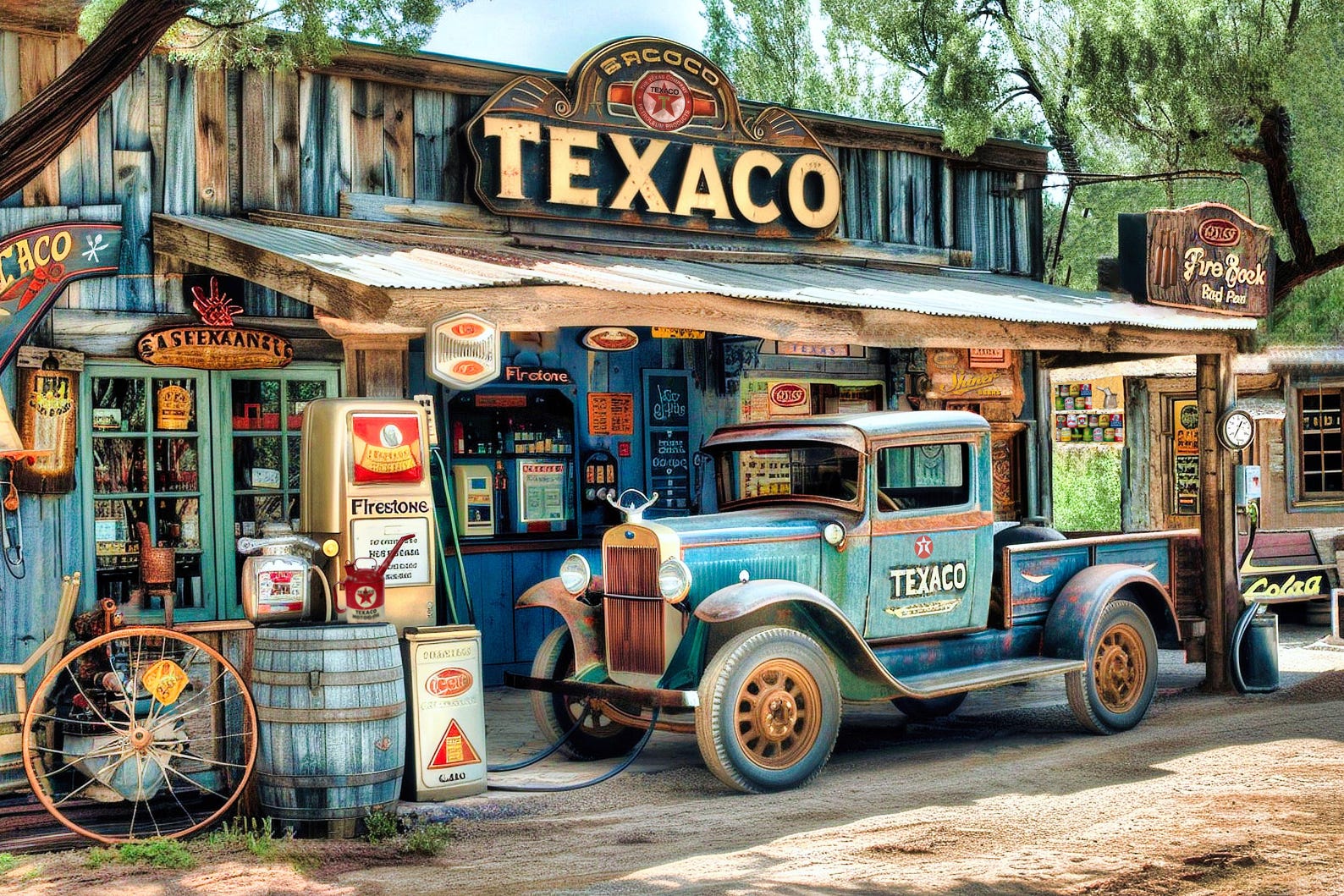 Vintage Texaco Gas Station Print, Rustic Old Truck Wall Art, Retro ...