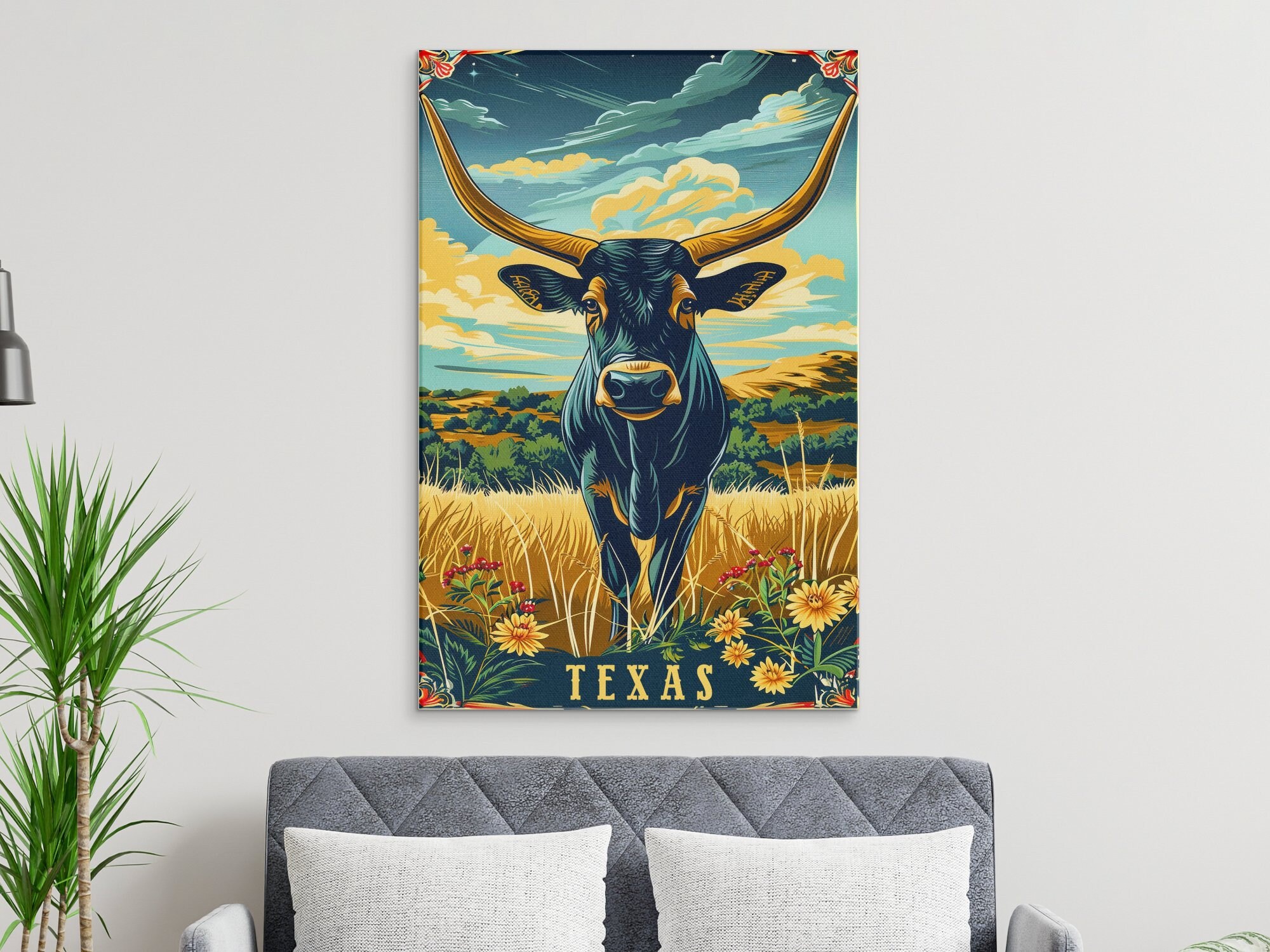 Vintage Texas Longhorn Poster, Rustic Farmhouse Wall Art, Western Decor ...