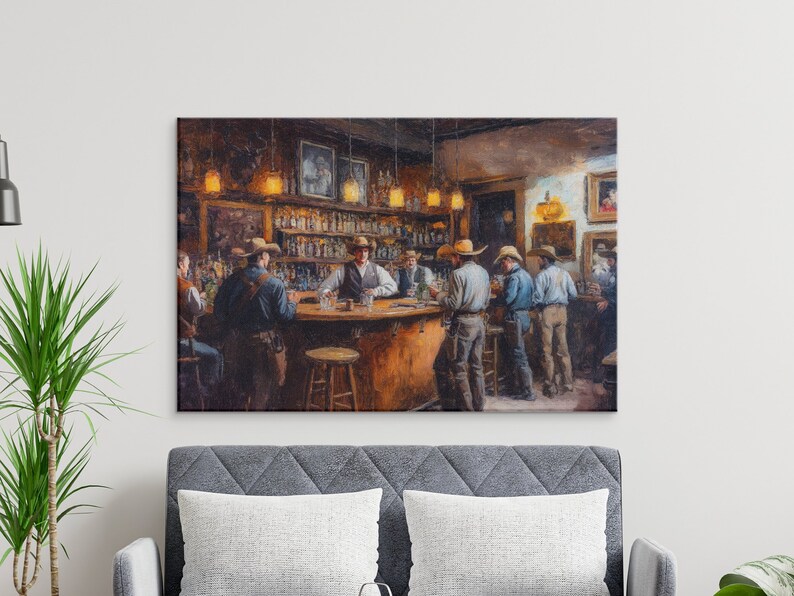 Old West Saloon Scene Art Print: Vintage Cowboy Bar Decor - Etsy