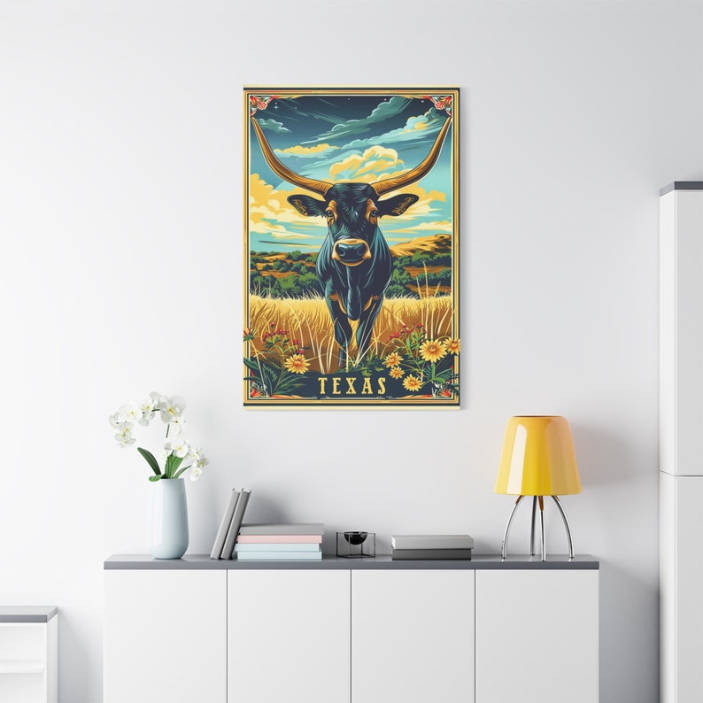 Vintage Texas Longhorn Poster, Rustic Farmhouse Wall Art, Western Decor ...