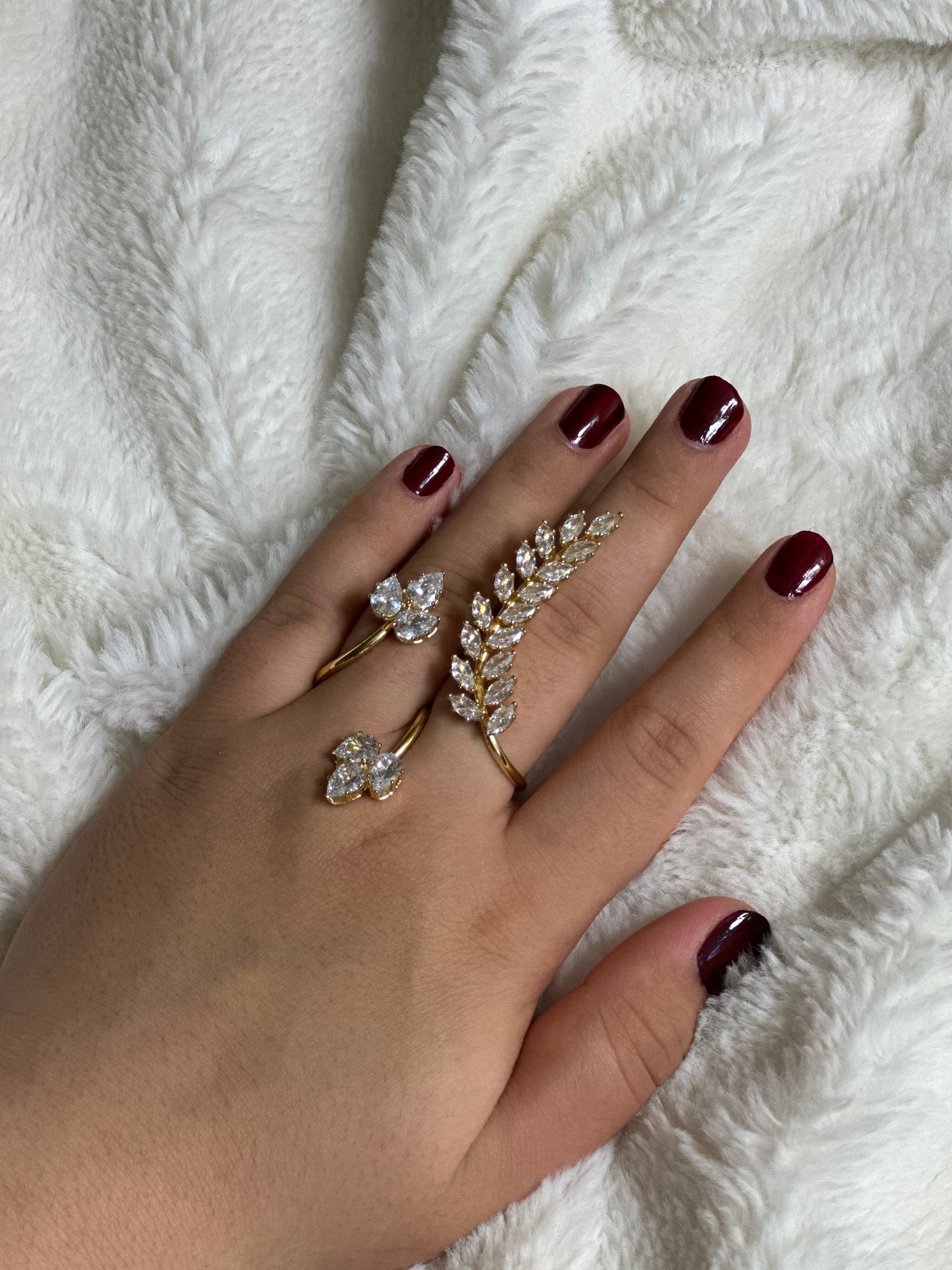 Two-finger Statement Ring Palm for Women, Fashion CZ Crystal Adjustable ...