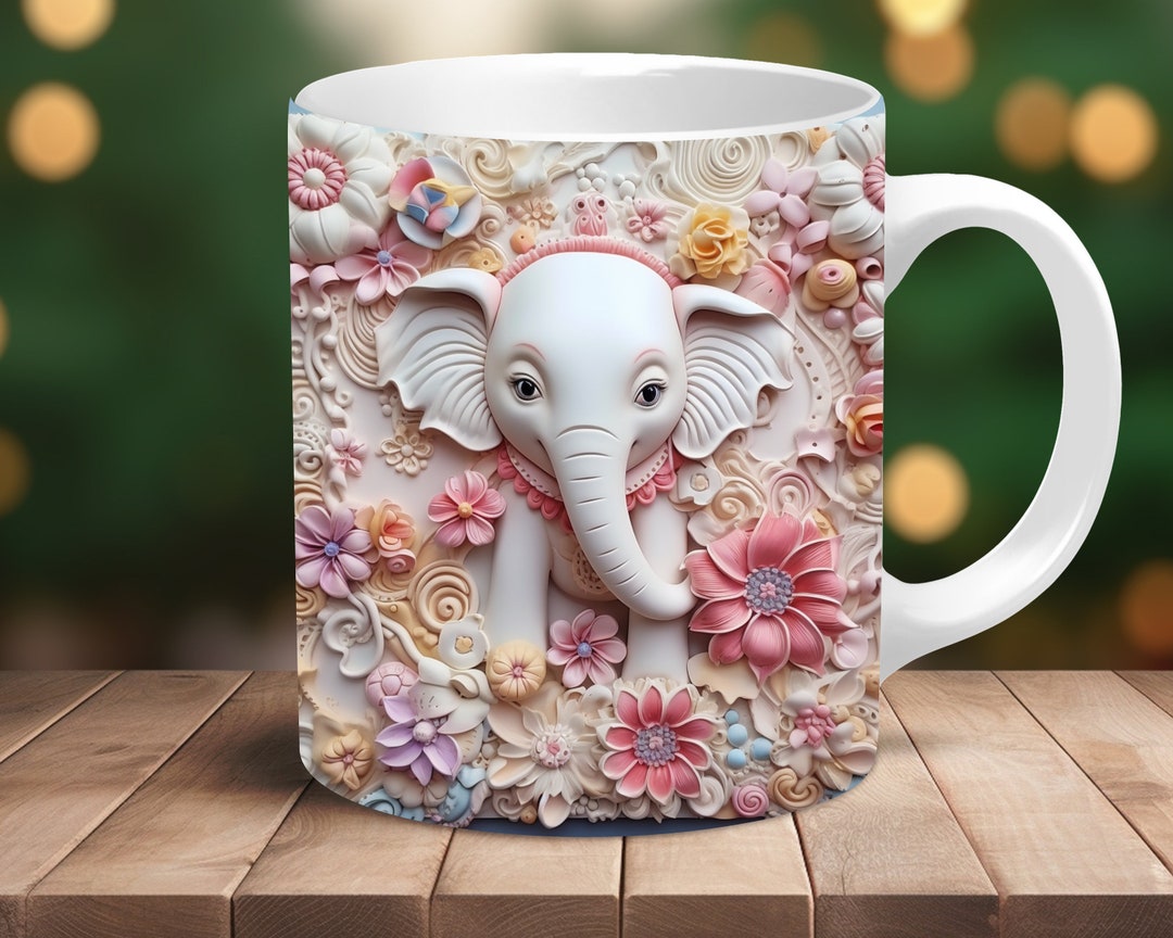 Elephant Coffee Mug: Floral Ceramic Cup, Gift for Elephant Lovers - Etsy