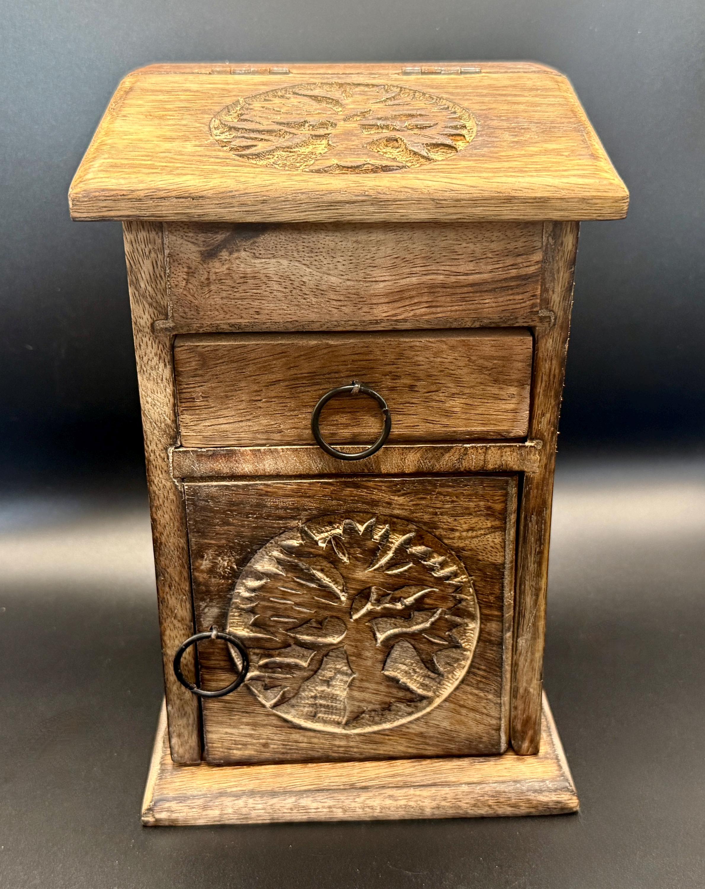 Tree of Life Wooden Altar Chest – 3-compartment Witch Storage Box for ...