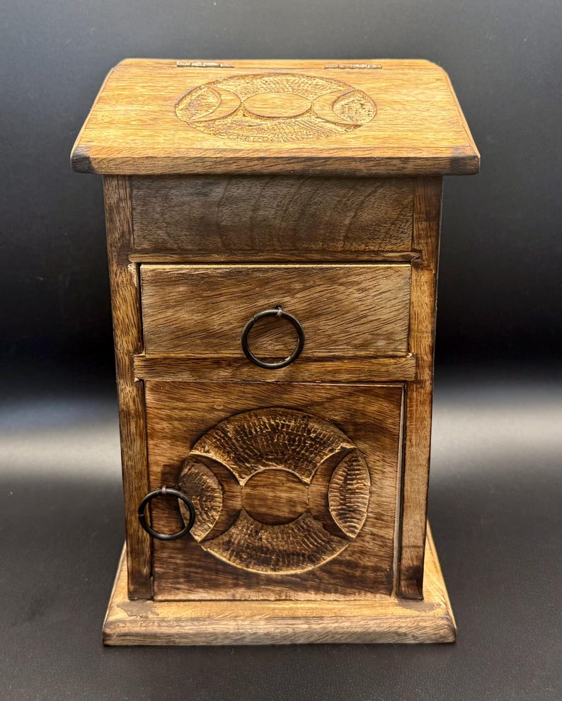 Triple Moon Wooden Altar Chest – Carved Witch Storage Box With 3 ...