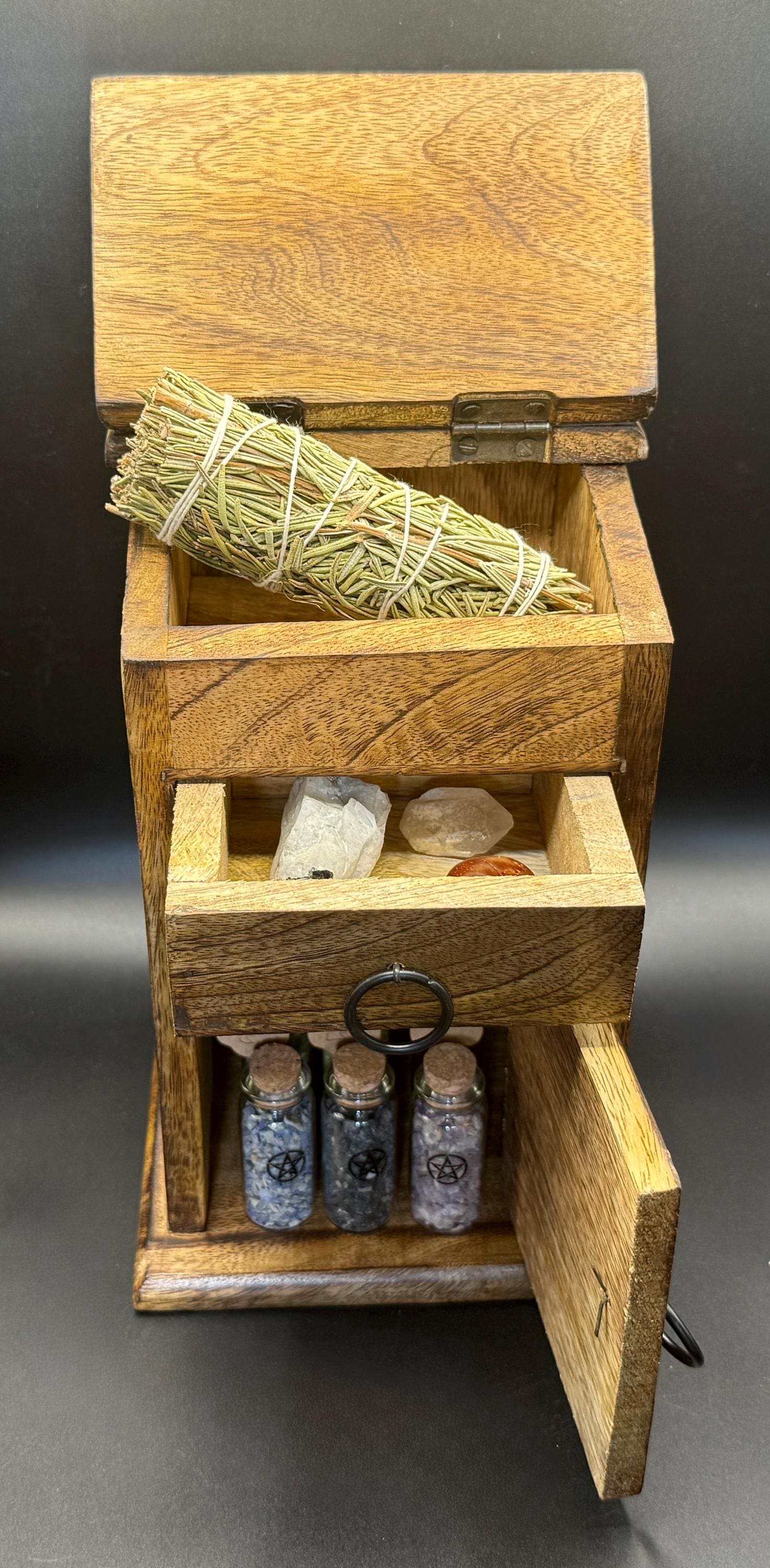 Pentacle Wooden Altar Chest – 3-compartment Witch Storage Box for ...