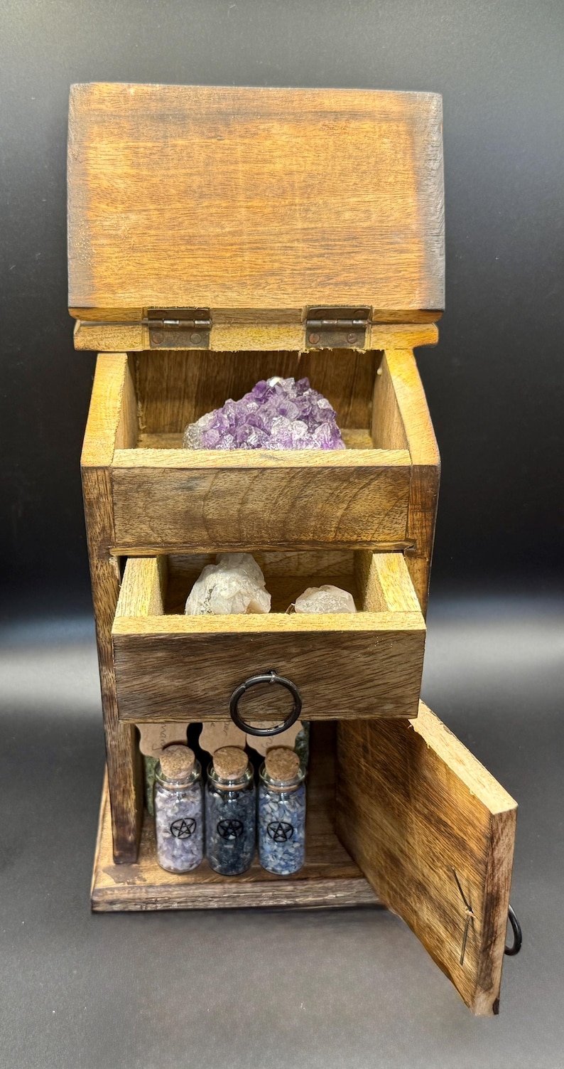 Triple Moon Wooden Altar Chest – Carved Witch Storage Box With 3 ...