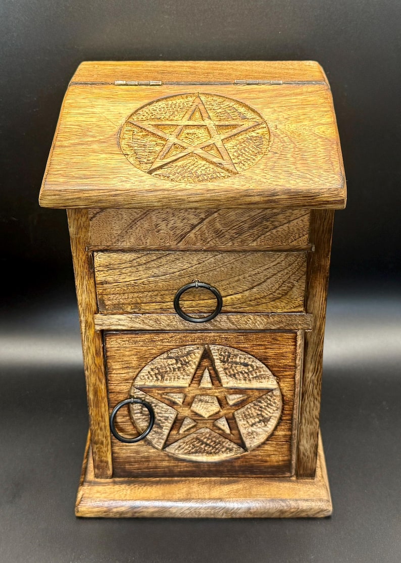 Pentacle Wooden Altar Chest – 3-compartment Witch Storage Box for ...